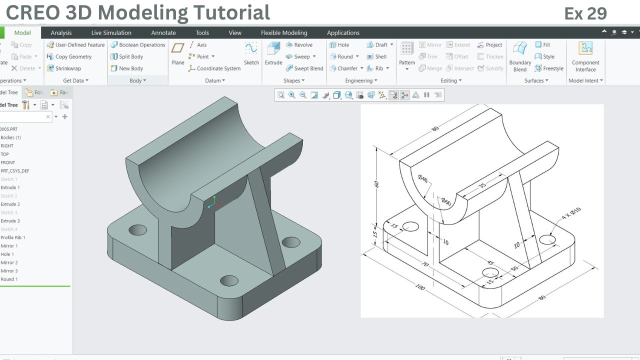 CREO 3D Modeling Tutorial: Ex 29 - YouTube