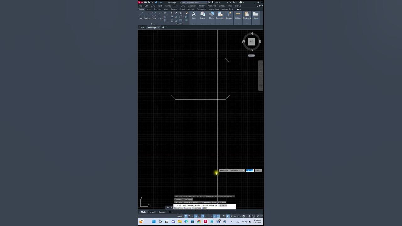 Draw a Chamfered Rectangle in AutoCAD #autocad #autocadforbeginners #autocaddrawing - YouTube