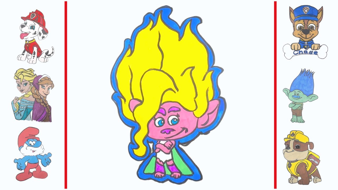 Drawing and Coloring Viva, Poppy's sister, from Trolls | Fun Art for ...