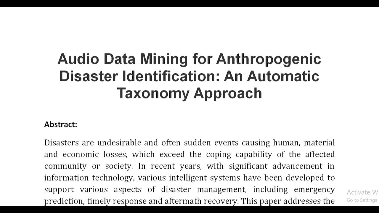 Audio Data Mining for Anthropogenic Disaster Identification An Automatic Taxonomy Approach - YouTube