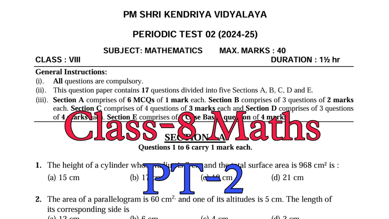 Class-8 Maths / PT-2 Exam Question Paper / Session 2024-25 / Periodic ...