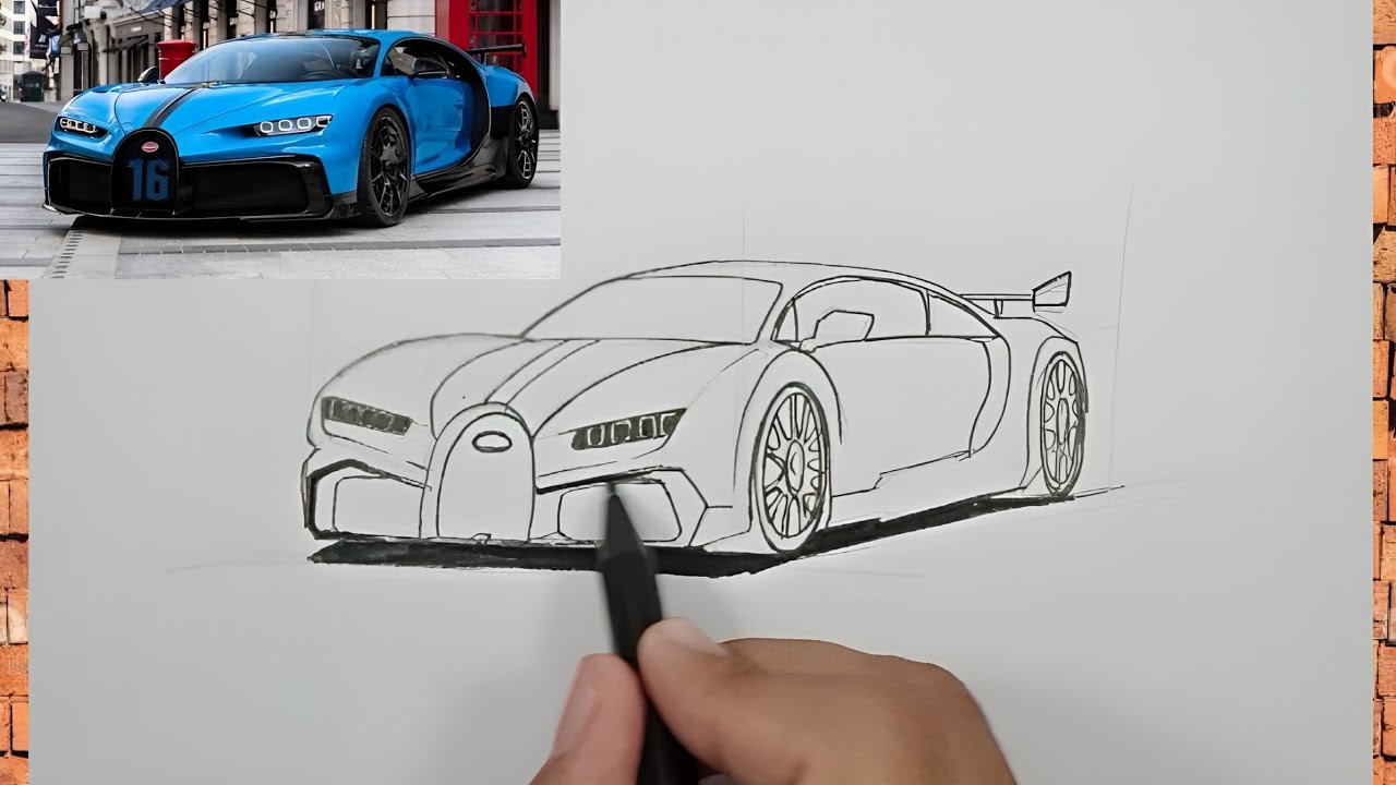 Bugatti Car Drawing With Simple Steps | Bugatti Chiron | Sports Car ...