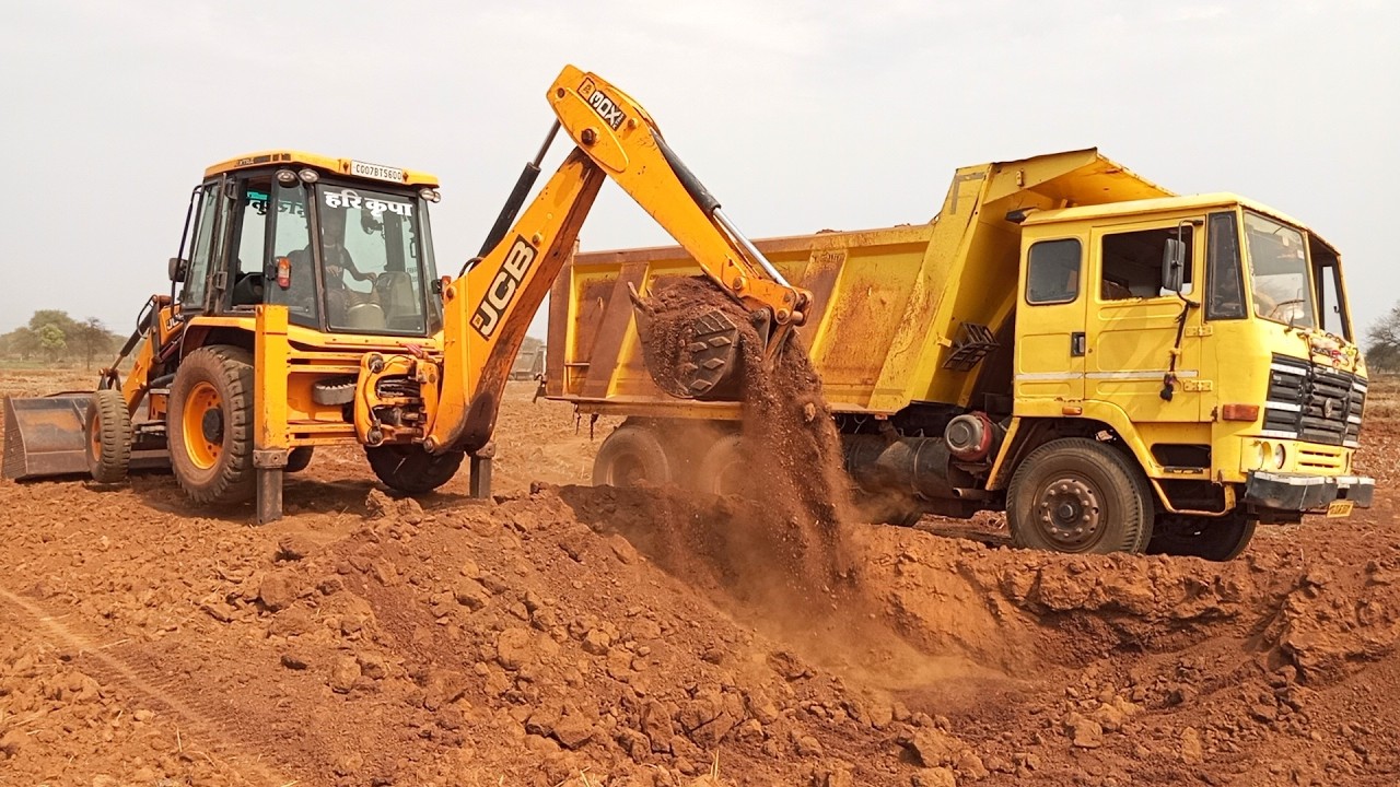 Jcb backhoe loader fully loading mud in Ashok Leyland 2518 truck | Jcb ...