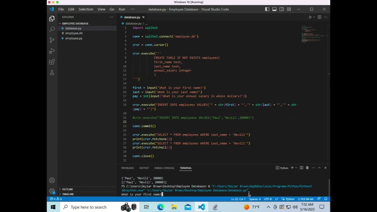 Python and SQLite Exercise - YouTube