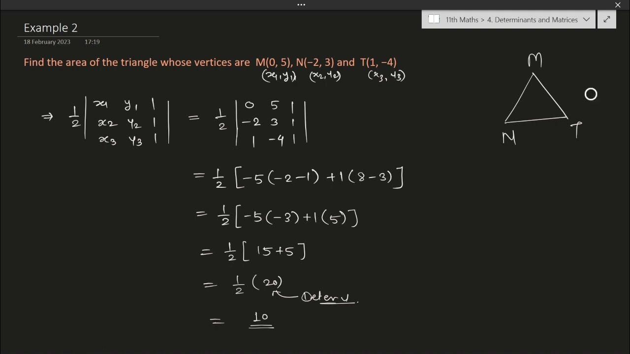 Determinant Formula For The Area Of A Triangle Explained With Examples Youtube