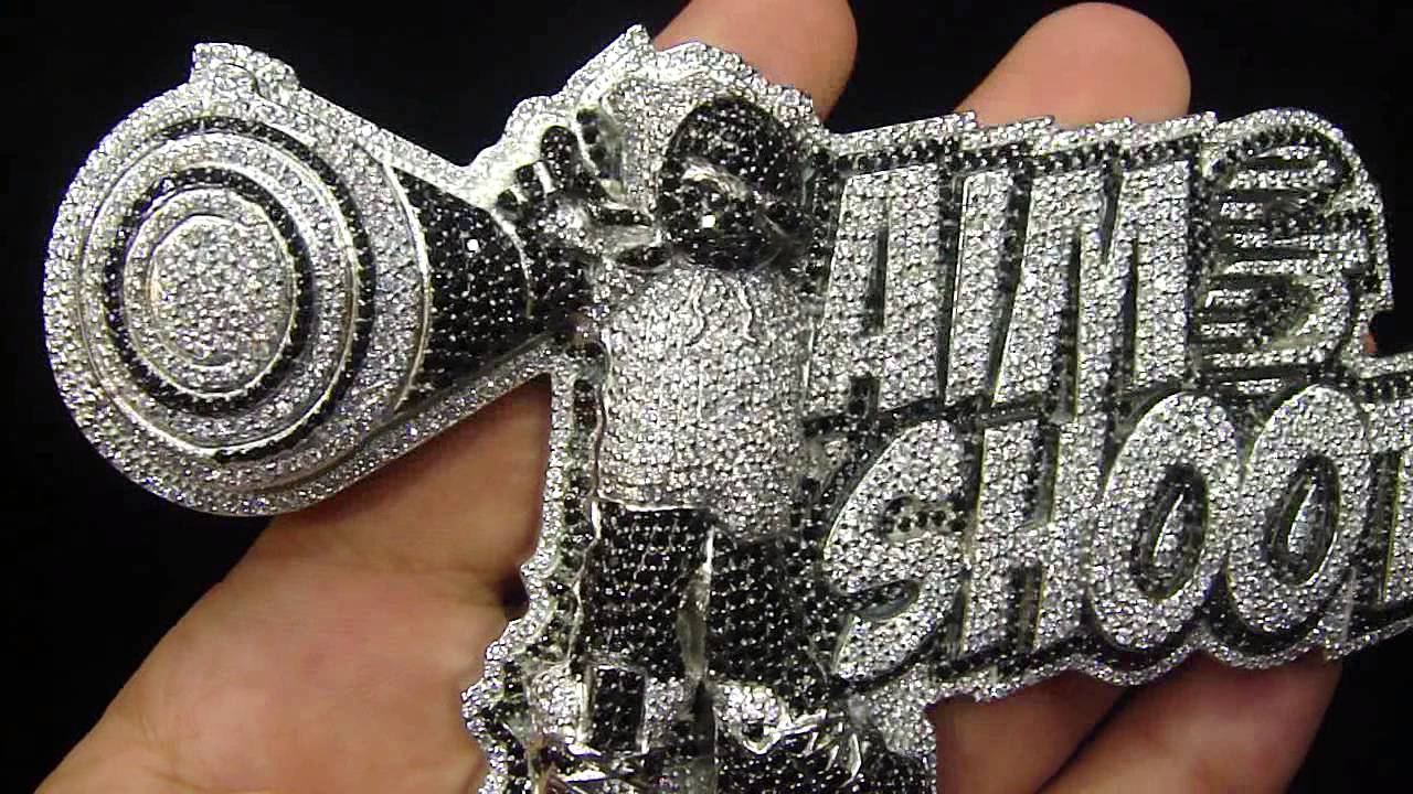 Custom Designer Aim & Shoot 3D Pendant 14K White Gold Black Diamond ...