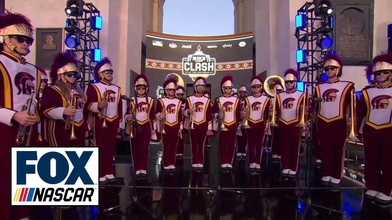 USC Trojans' marching band plays National Anthem before Clash at the ...