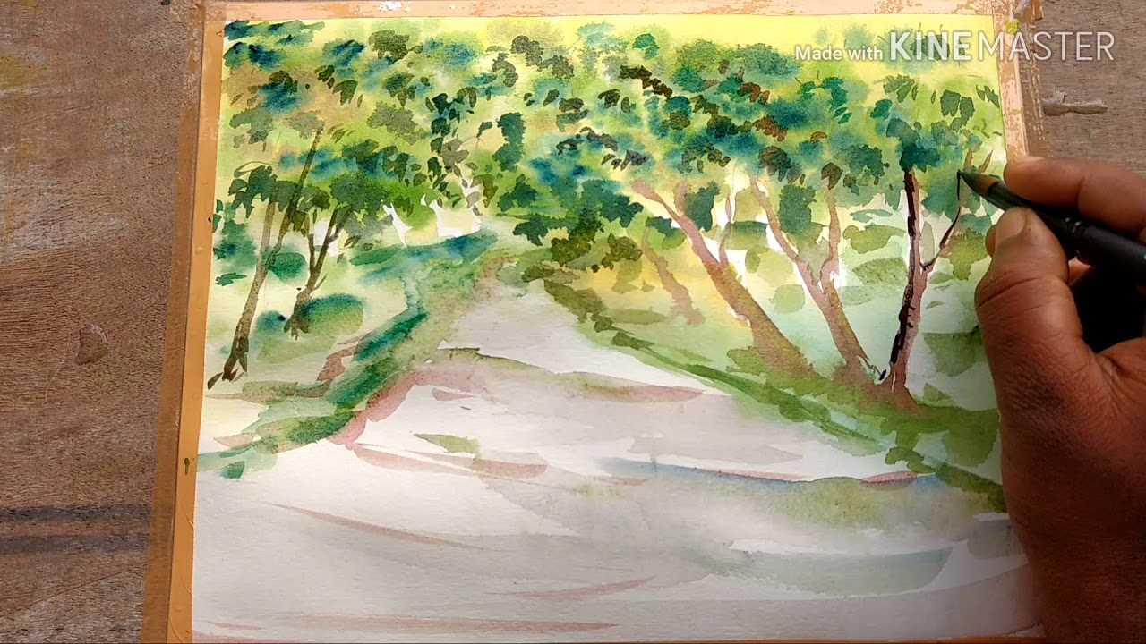 Forest water colour painting ll Nature painting ll Kids painting ll ...