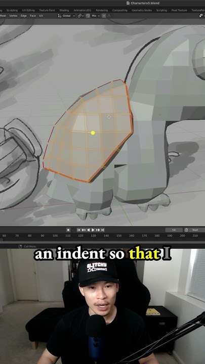 Creating a Spiky Shell with the Bevel Tool - making a 3d game character in Blender - 3.4 Dino ...