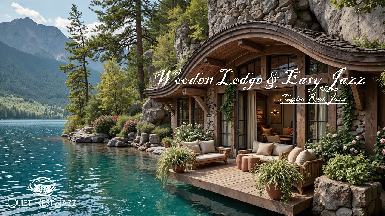 Wooden Lodge & Easy Jazz For A Calm Day • Tranquil Waterscape With Soft ...