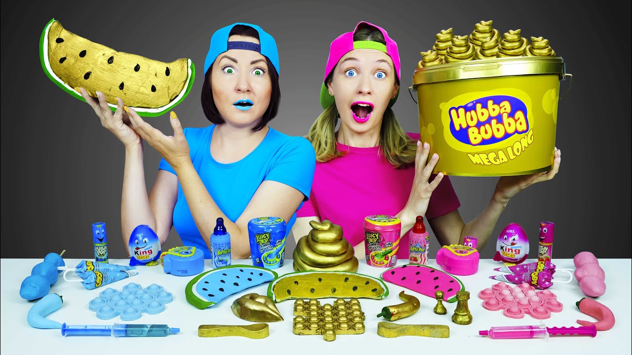 Pink vs Blue Food Challenge 음식 챌린지 Mukbang by Pico Pocky - YouTube