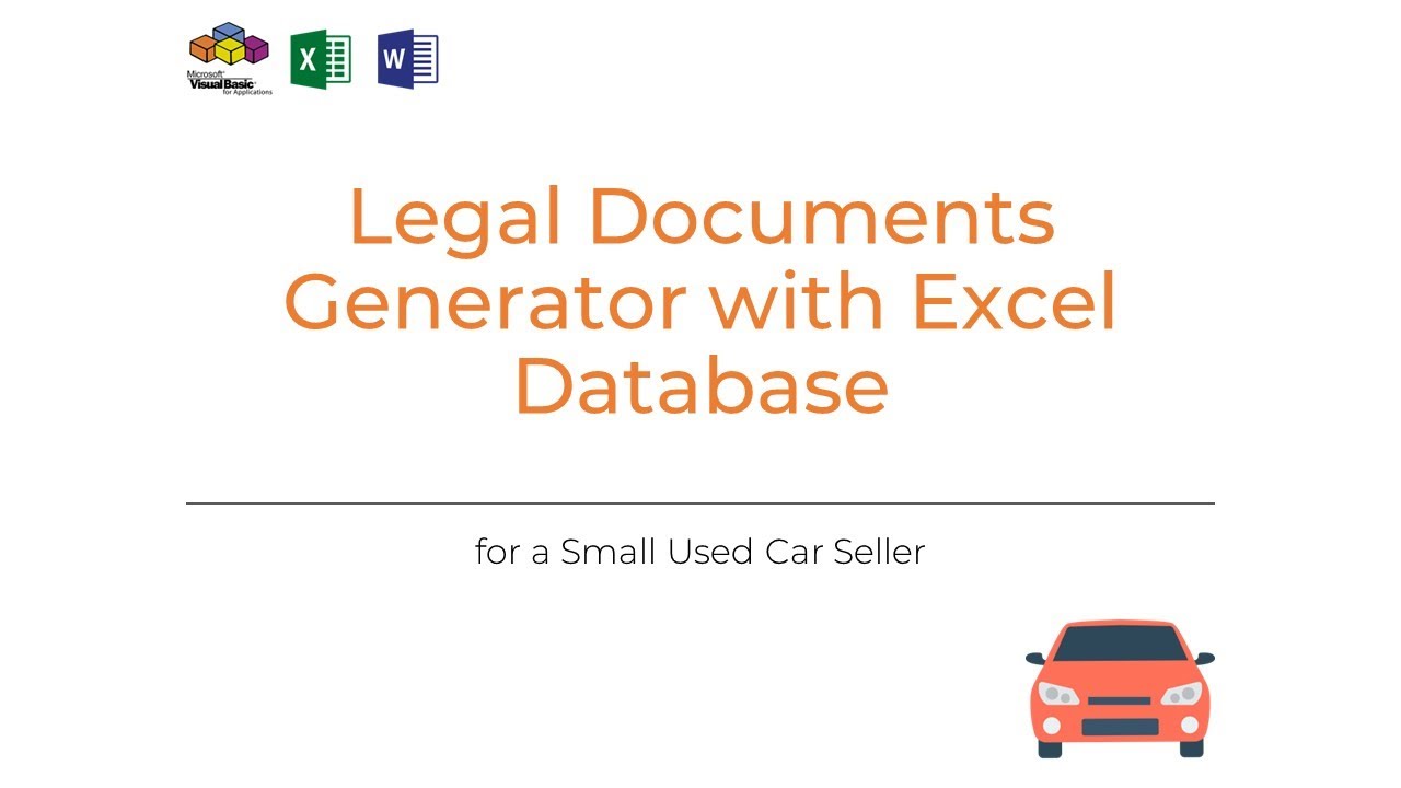 Legal Documents Generator with Excel Database for a Small Used Car Seller - YouTube