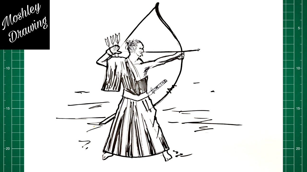 How to Draw a Japanese Kyudo Archer - YouTube