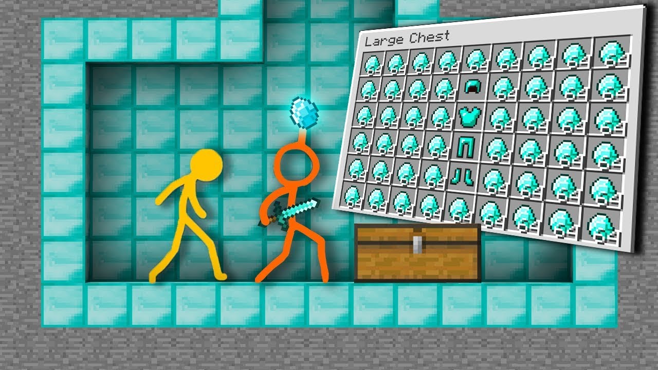 Minecraft VS Stickman Cartoon ~ DIAMONDS SECRET BASE TAMPLE - YouTube