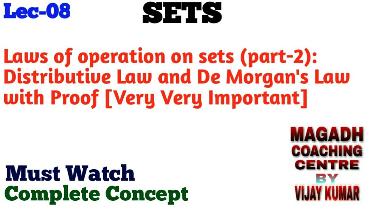 8. Sets | Laws of operation on sets | Part-2 | VVI | Class 11 Maths ...