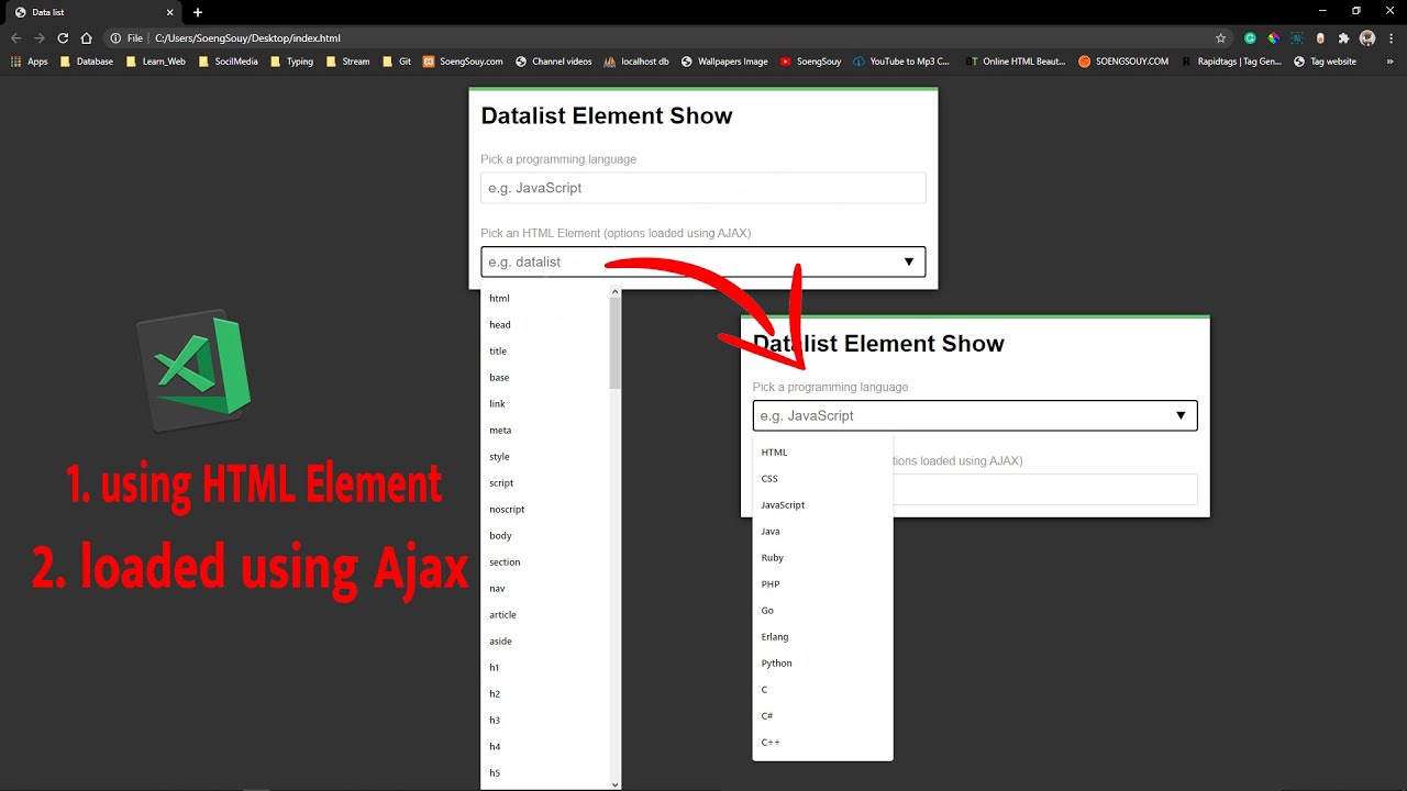 Demo | data list HTML element and loaded using Ajax - YouTube