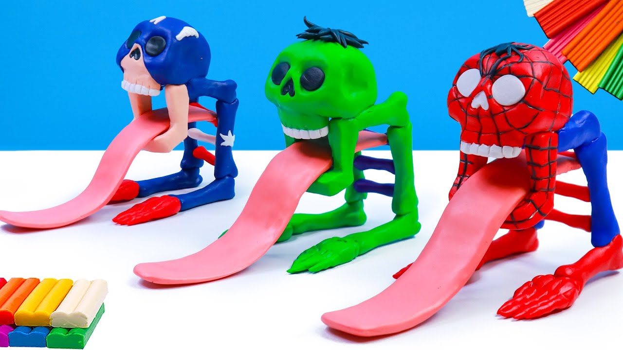 Making slide mixed skeleton Hulk, Spider man, Captain America with clay ...