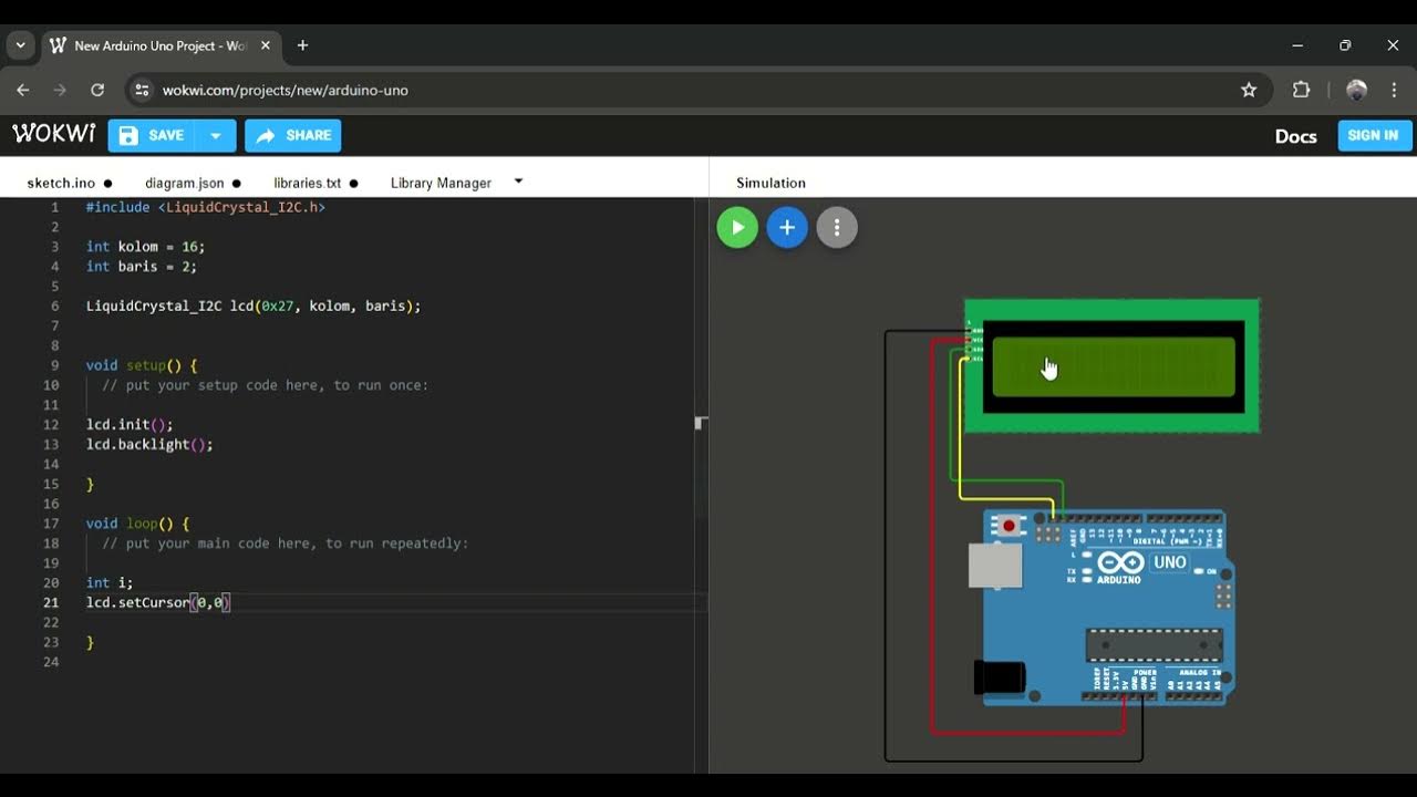 Pemrogaman Arduino Simulator Wokwi " RUNNING TEXT LCD I2C" - YouTube