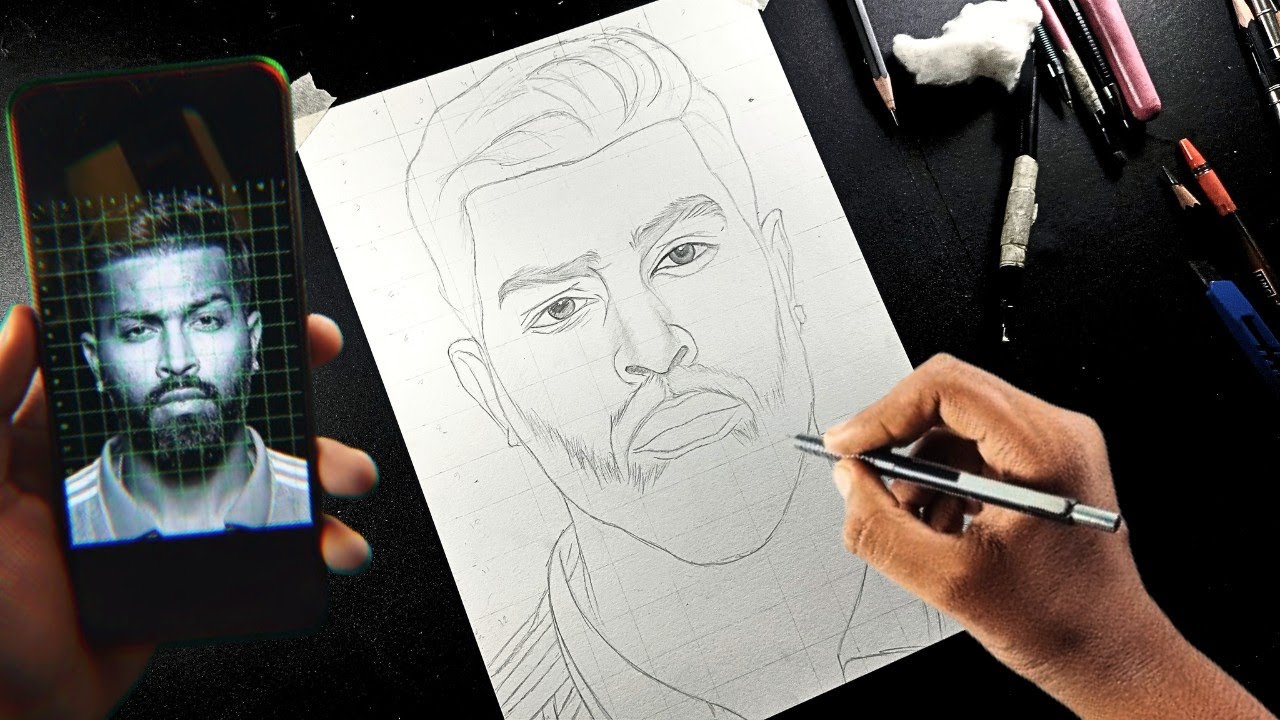 Hardik Pandya Drawing // Detailed Outline Tutorial 🔴//Lesson-1 - YouTube