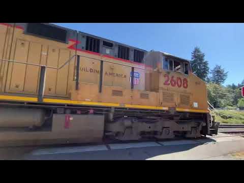 (Southbound) UP Intermodal Train passes through the Sunnyside Beach Pedestrian Railroad Crossing ...