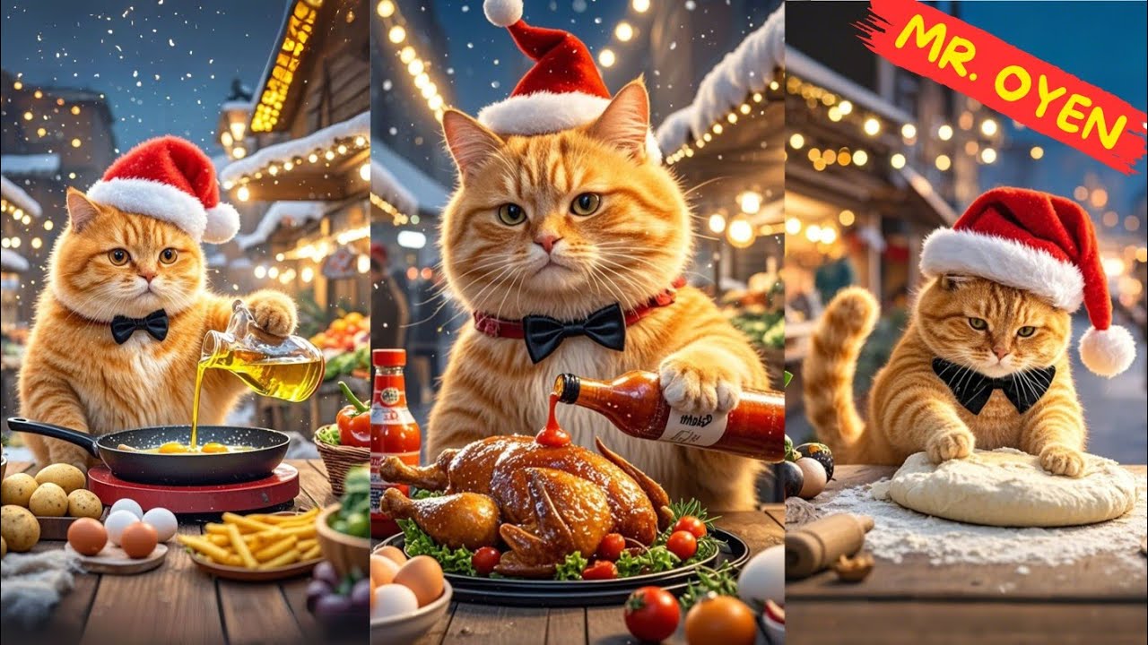 Adorable Cats is Cooking for Christmas Eve - Cute Cats Cooking - Mr ...