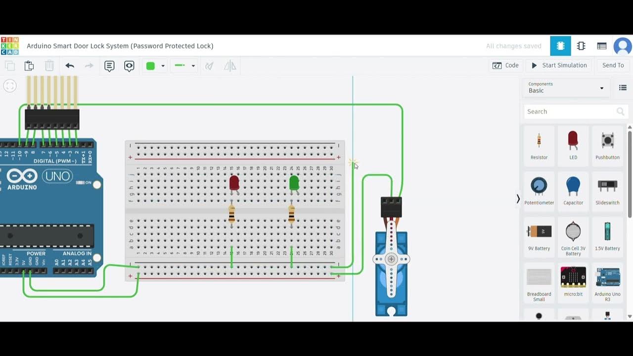 Arduino Smart Door Lock System | Keypad Password, Servo Motor, and LED Alarm (Tinkercad ...