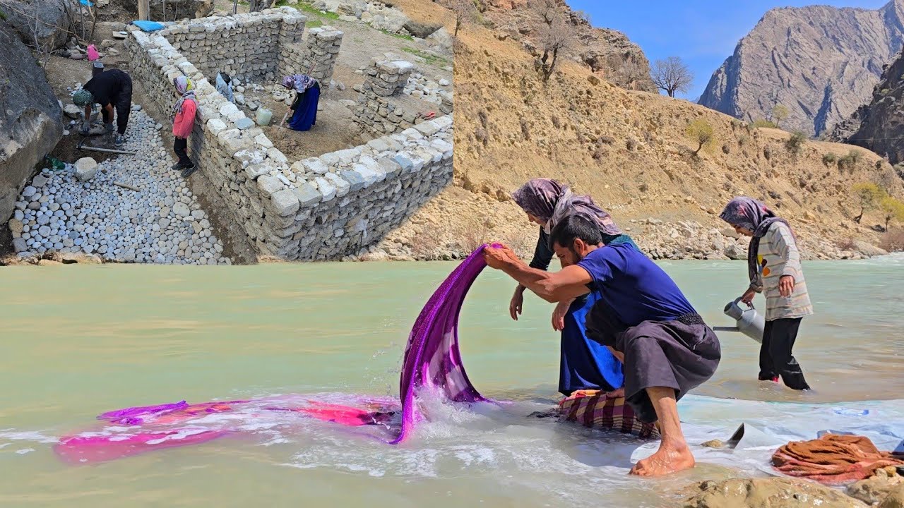 🏔️ Nomadic life in the mountains: washing clothes in the river for ...