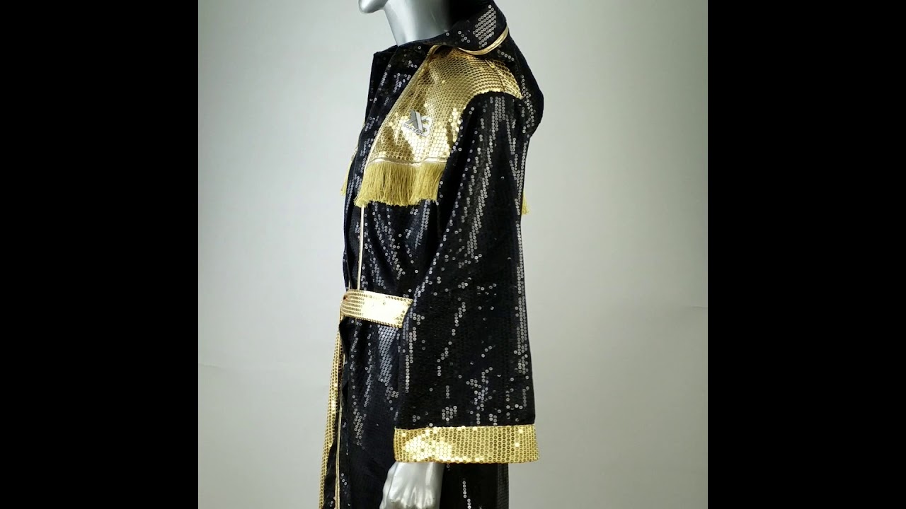 Gold black sequins boxing robe - YouTube