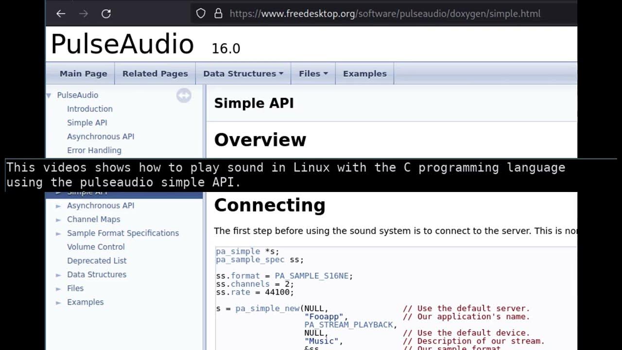 C - Linux - play a (raw) audio file - Pulseaudio Simple API - YouTube