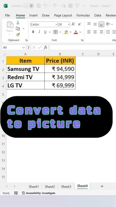 "Excel Tips: How to Convert Data into a Picture " #excel #exceltips #datasheet #excelshortcuts # ...