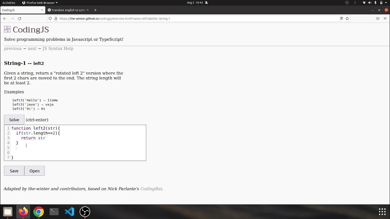 String 1 left2 Javascript solution - YouTube