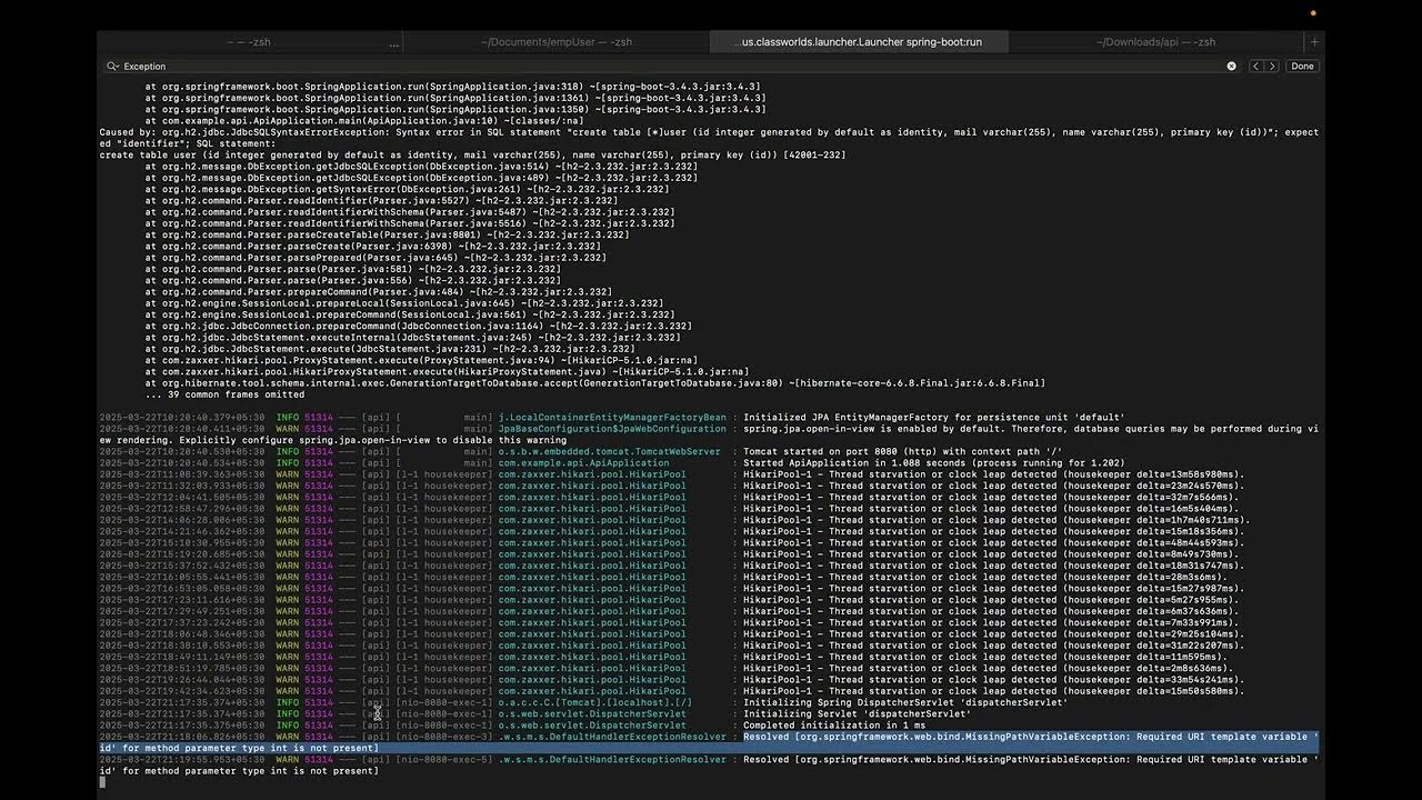 Creating tables and records in h2 database and testing and debugging ...