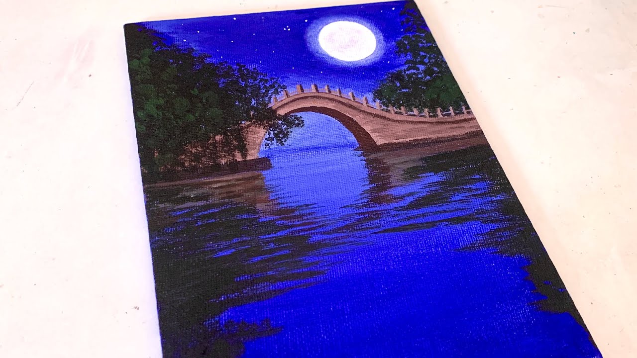 Full Moon Painting / Acrylic Painting Tutorial / Step by Step Acrylic ...