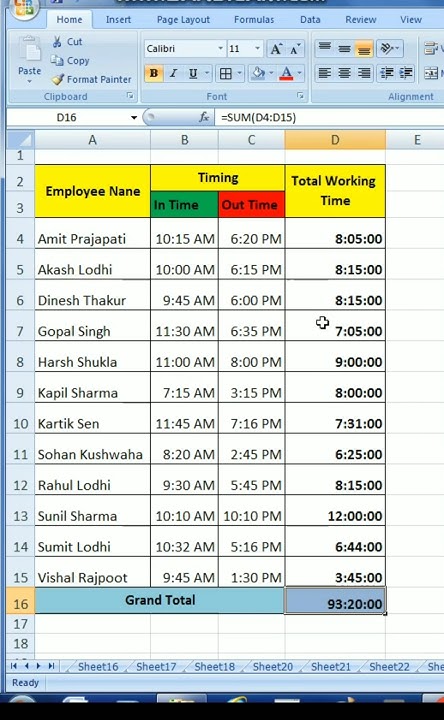 Calculate total work hours in Excel #shorts #excel #calculation - YouTube