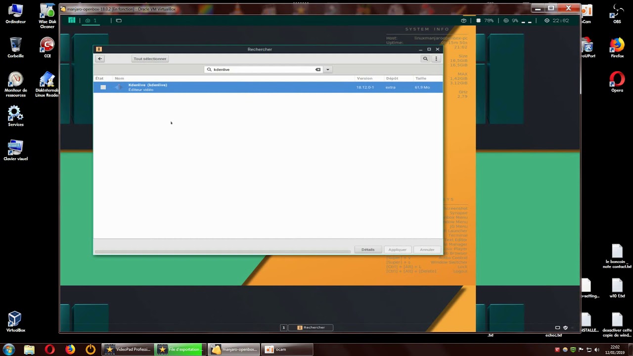 Manjaro openbox 18.0.2 Linux / Test, installer des logiciels (store) et ...