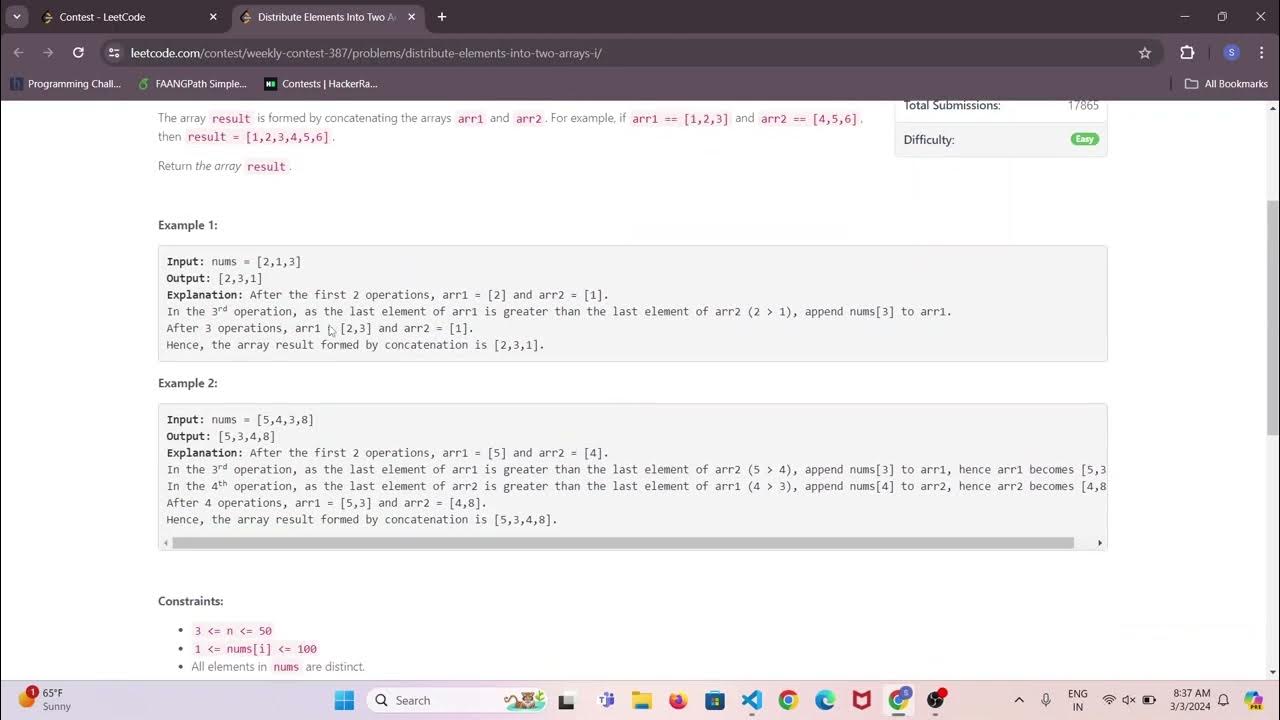 100243 Distribute Elements Into Two Arrays I | leetcode | contest 387 ...