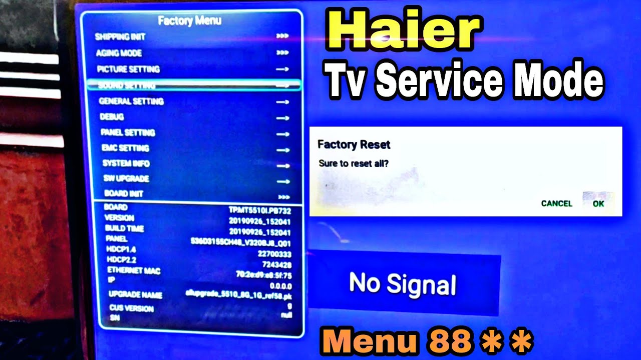 Haier tv service mode code ,Menu 8893 Factory Menu - YouTube
