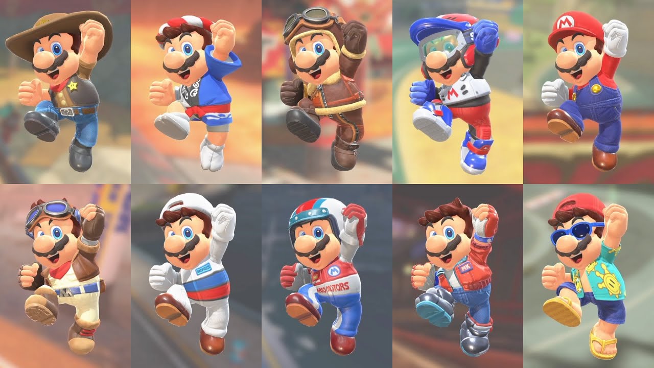 Mario Kart World All Mario Costumes Showcase - YouTube