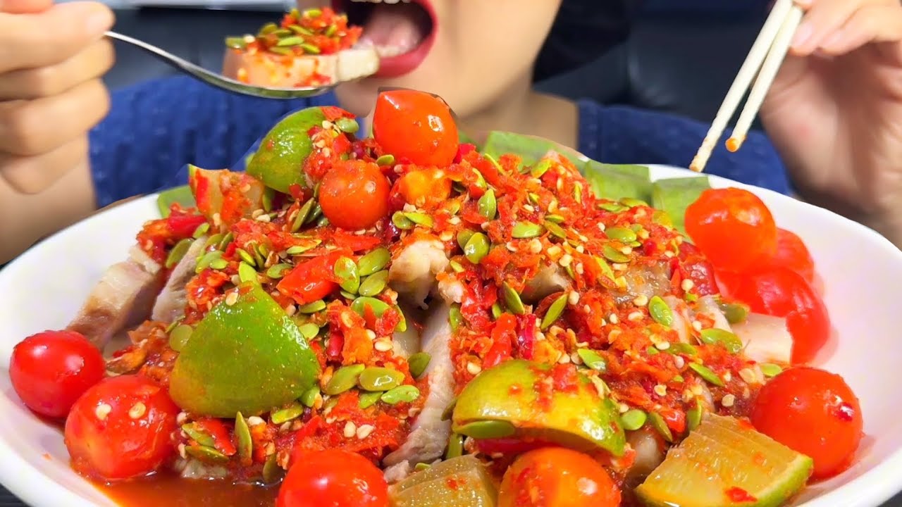 Thaifood ASMR ซั่วสามชั้น ปลาร้าพริกฉ่ำๆขนมจีน Three layers of sua ...