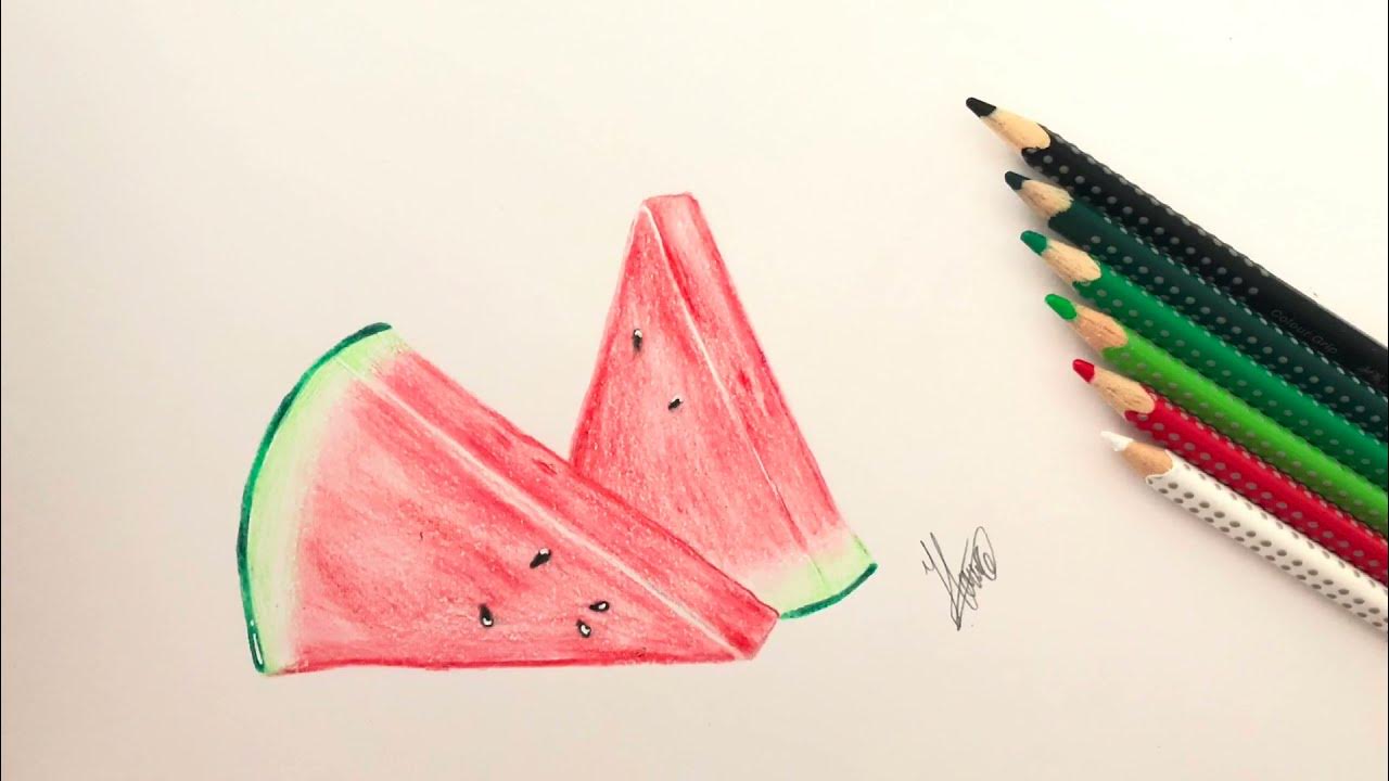 Draw and Color a Realistic Watermelon Slice with colored pencils - Step ...