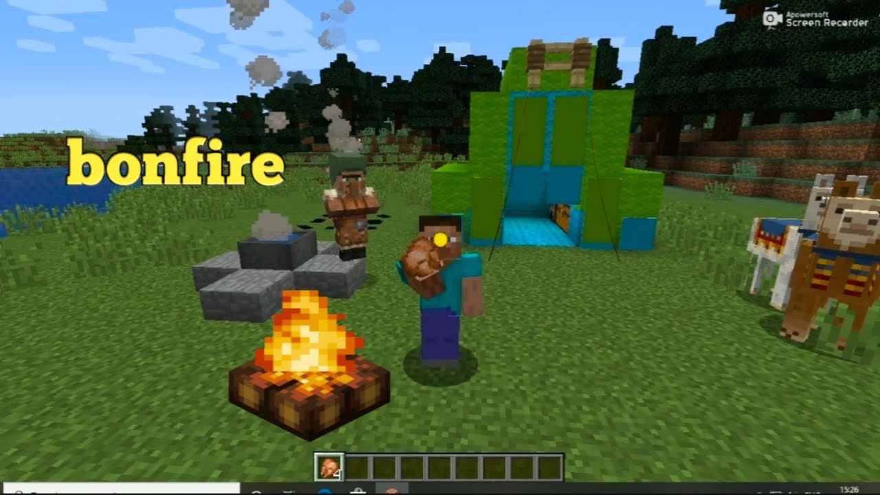 Minecraft| How to make (working bonfire) in Minecraft| And Tent. - YouTube