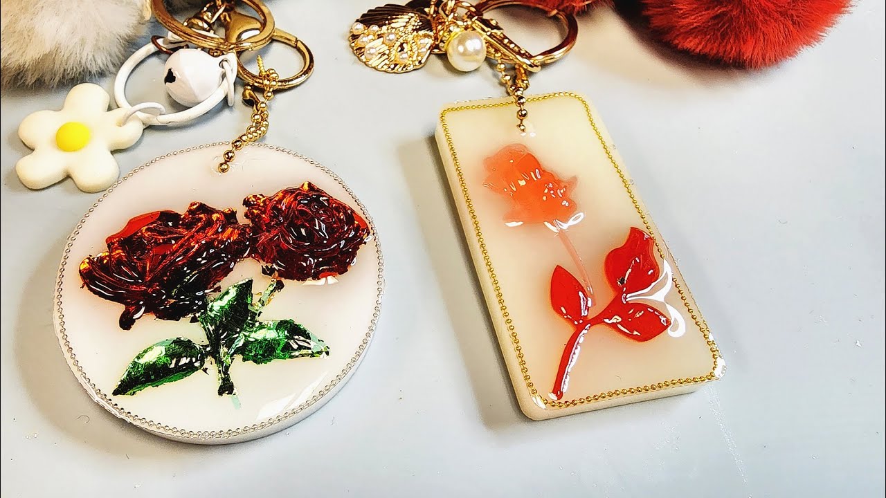 Craft Trending: Stunning Handmade Resin Rose Keychains with Gold Leaf ...
