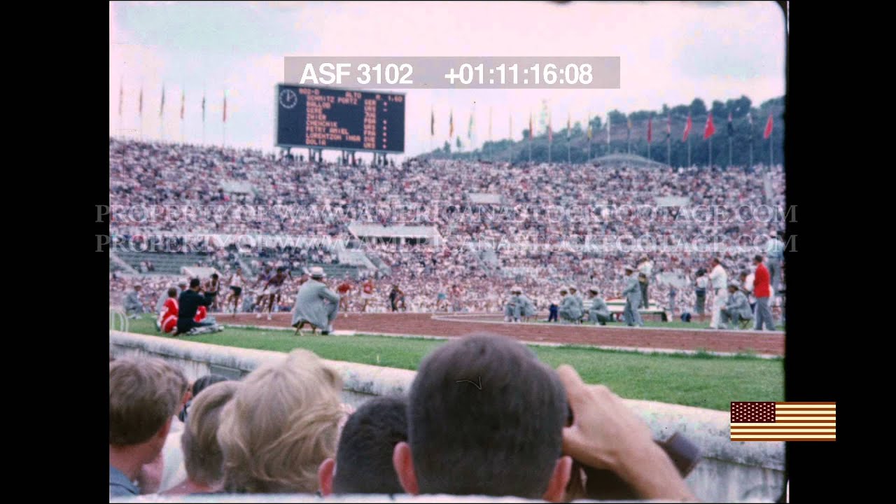 HD STOCK FOOTAGE - 1960 Summer Olympics Men's 4 x 100 Relay Semifinals ...