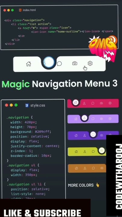 Magic Navigation Menu 3 Cool Navigation Bar #html #css #navigation #csstutorialscool - YouTube