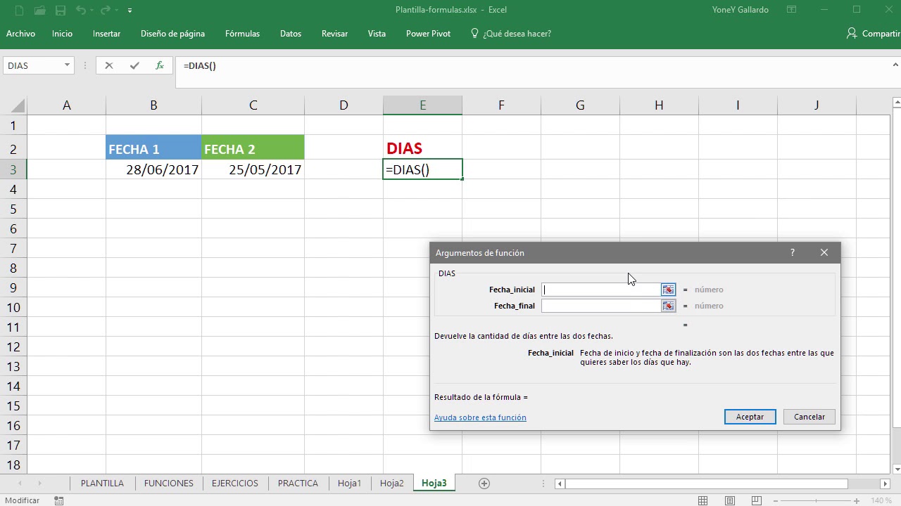 Función DIAS en Excel - YouTube