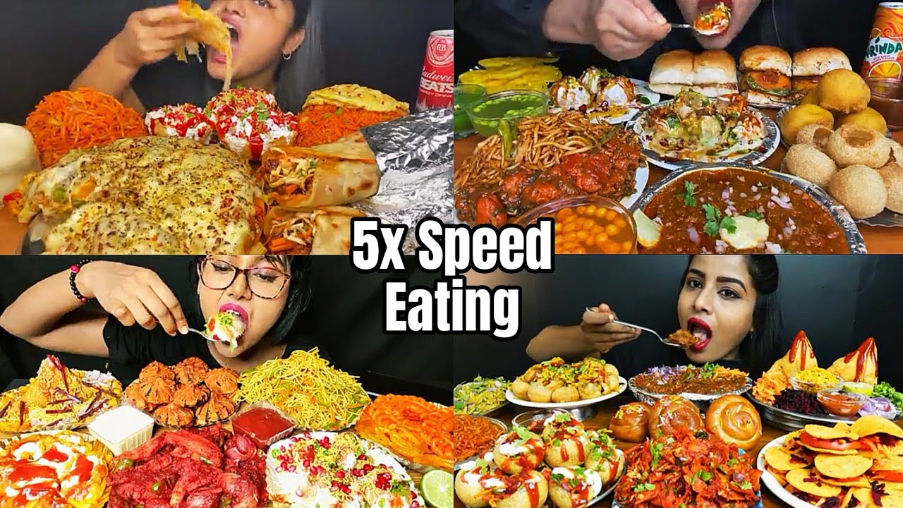 ASMR:Eating Spicy🔥Street Food🔥Dahi Puri Pizza🍕Momos Chowmin Vada Pav ...