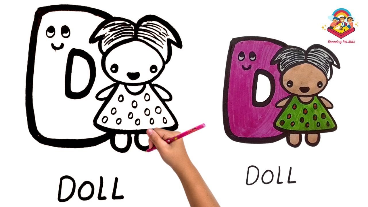 D for Doll Drawing, ABC Alphabet Drawing & Coloring for Kids Easy Step ...