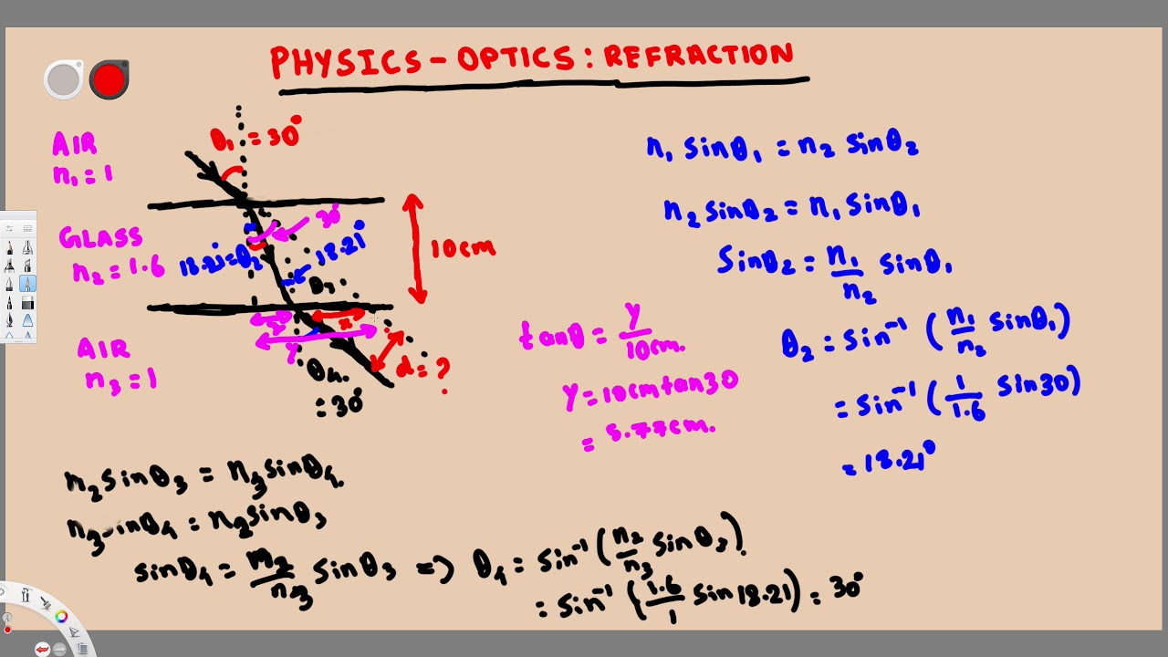 Physics : Optics : Refraction : Light Ray Going From Air to Glass then ...