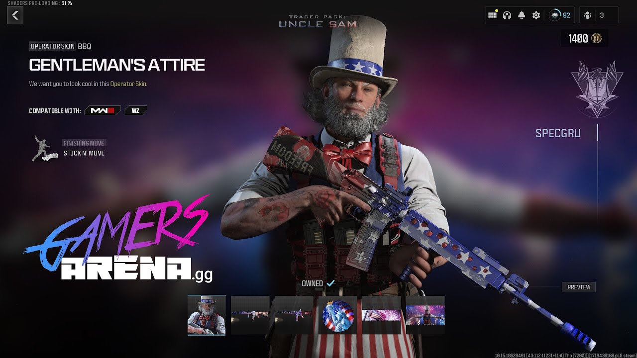NEW UNRELEASED! COD MW3 UNCLE SAM Bbq Operator Skin Hard Unlocked PS ...