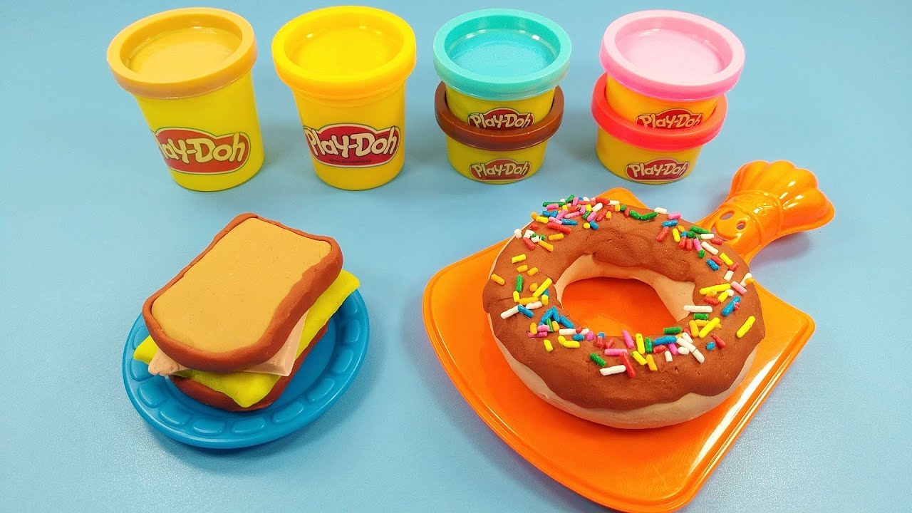 Mr. Play-Doh eats donuts and sandwich. Toy food for kids. - YouTube